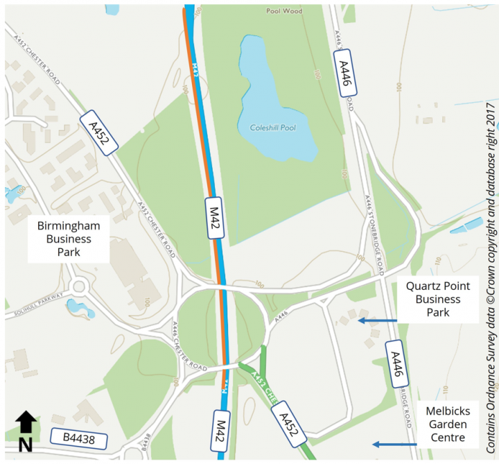 Hard shoulder closure along the M42 northbound between junctions 6 and ...