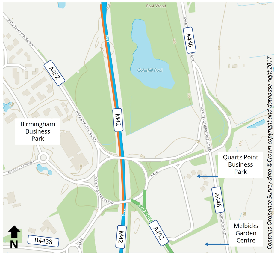 Hard shoulder closure along the M42 northbound between junctions 6 and ...
